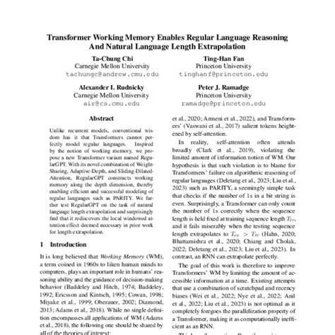 Transformer Working Memory Enables Regular Language Reasoning And Natural Language Length