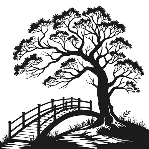Japanese Garden Bridge And Tree Silhouette 59882625 Vector Art At Vecteezy
