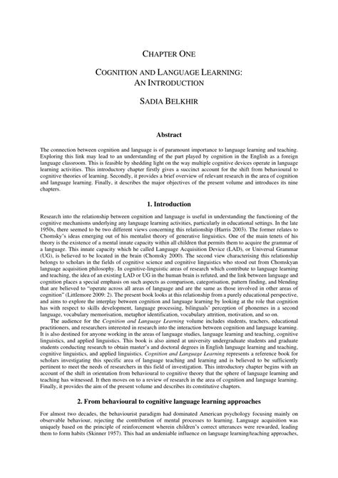Pdf Cognition And Language Learning An Introduction