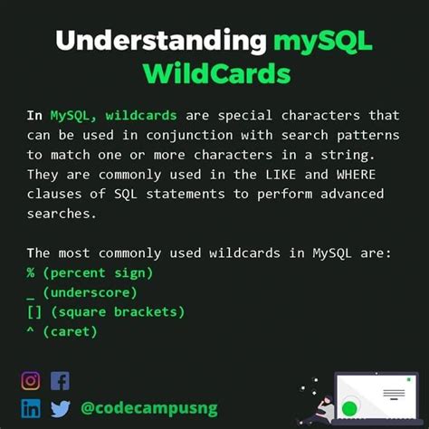 learn about mysql wildcards with codecampusng code campus posted on
