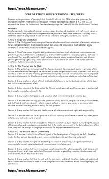 Code Of Ethics For Professional Teachers Philippines By Jere Mae Joy Custodio