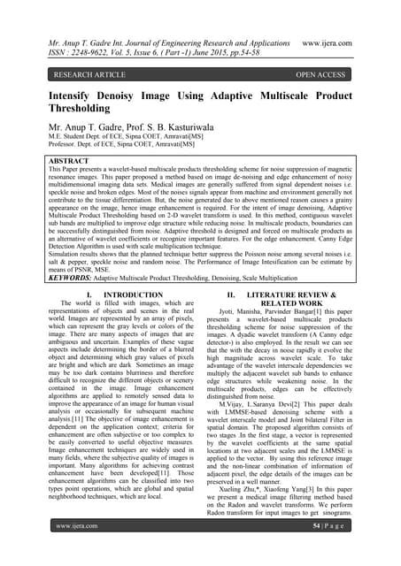 Intensify Denoisy Image Using Adaptive Multiscale Product Thresholding Pdf