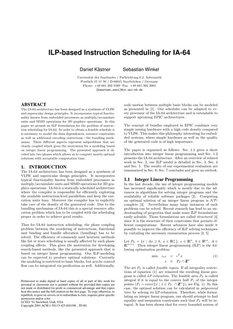 Pdf Ilp Based Instruction Scheduling For Ia 64