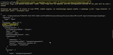 azure az containerapp create with image argument along with yaml