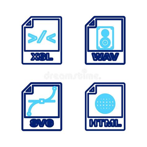 Set Line Html File Document Svg Wav And Xsl Icon Vector Stock