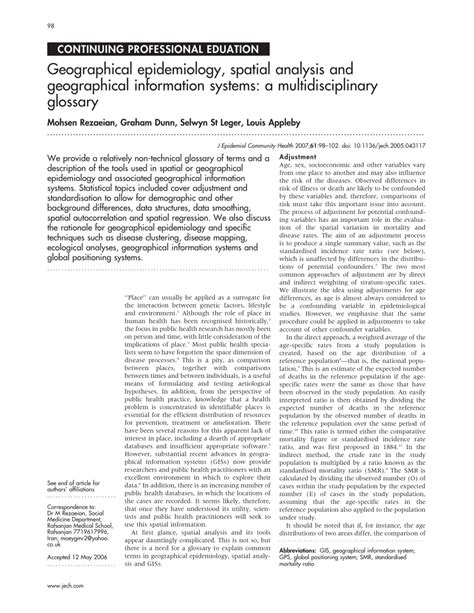 Pdf Geographical Epidemiology Spatial Analysis And Geographical Information Systems A