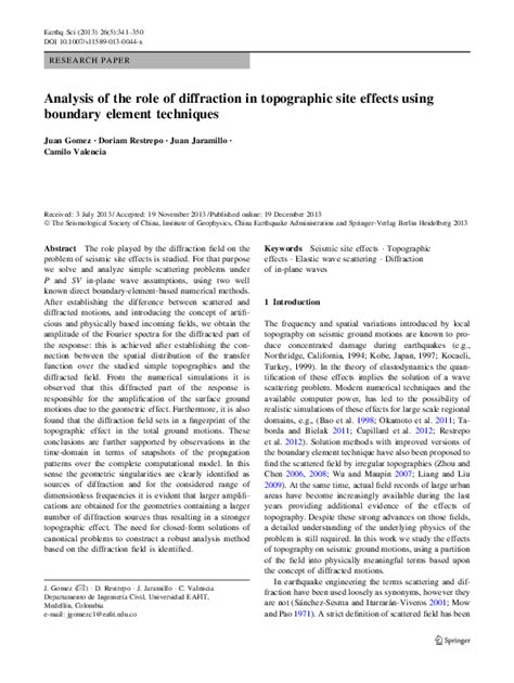 Pdf Analysis Of The Role Of Diffraction In Topographic Site Effects Using Boundary Element