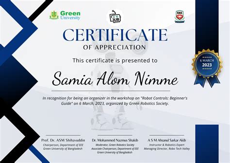 Certificate Design For Robotics Programme