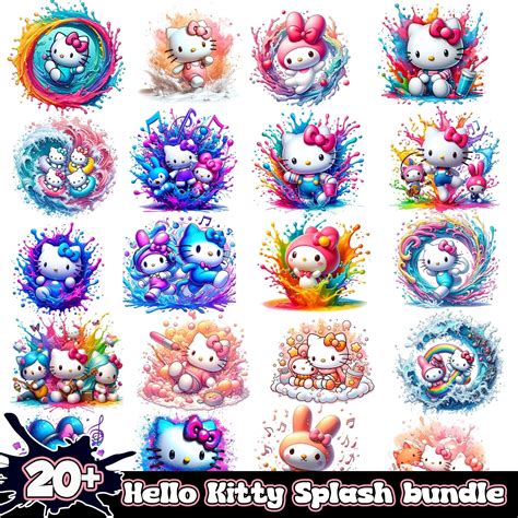 Hello Kitty Splash And Watercolor Png Bundle