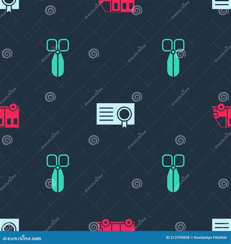 Set School Bus Certificate Template And Scissors On Seamless Pattern Vector Stock Vector