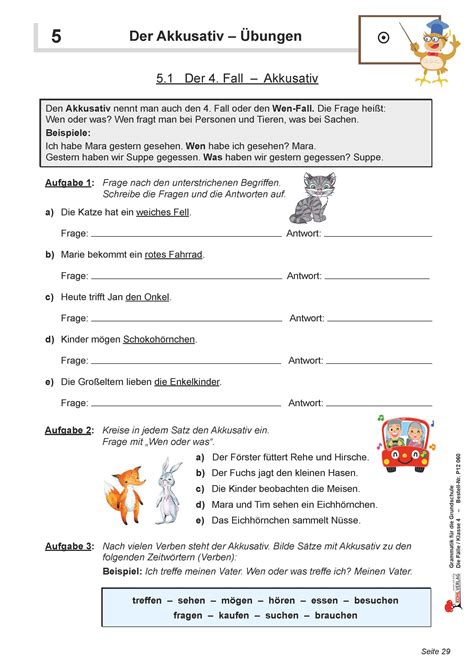 Arbeitsblätter Zum Thema 4 Fall Akkusativ In Der 4 Klasse