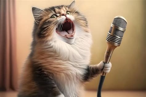 Premium Ai Image Cat Artist Sings Into A Microphone Neural Network Ai