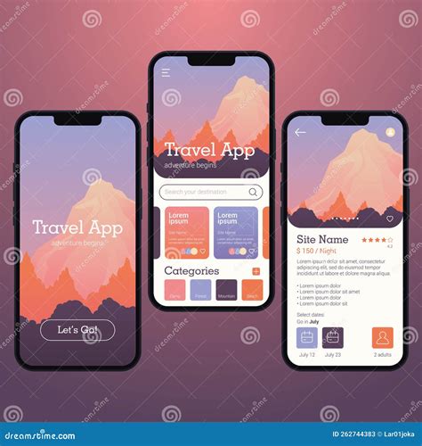 Colored Travel Mobile App Ui Mockup Template Vector Stock Vector