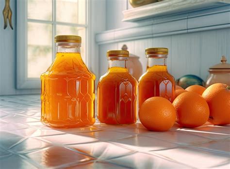Premium Ai Image Orange Jam Or Juce In A Glass Jar And Fresh Oranges
