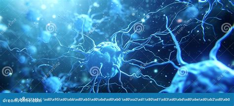Close Up Of A Neuron Cell With Extensive Dendrites Highlighted With A Blue Glow Against A Dark