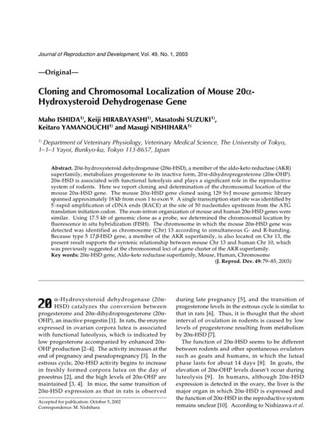 Pdf Cloning And Chromosomal Localization Of Mouse 20α Hydroxysteroid