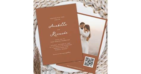 Minimalist Terracotta Rust Qr Code Fall Wedding Invitation Zazzle