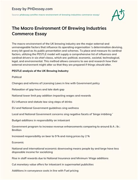 The Macro Environment Of Brewing Industries Commerce Essay