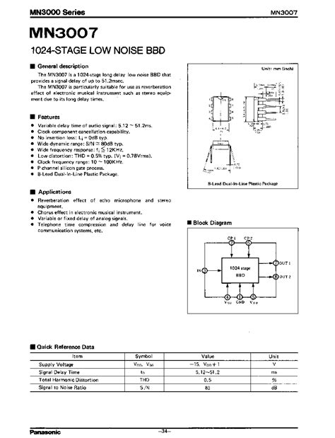 Mn3007 Datasheet 1 4 Pages Panasonic Microcomputers Controllers