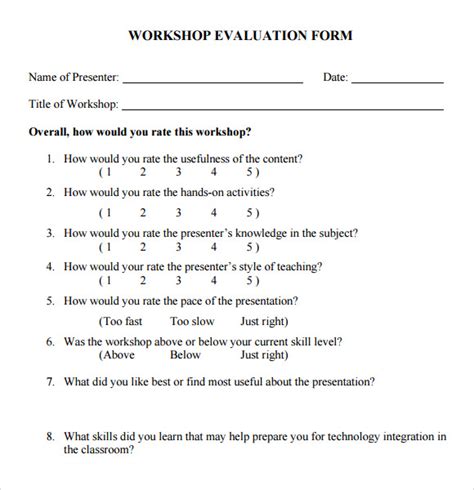 7 Workshop Evaluation Questionnaire Templates In Ms Word Pdf