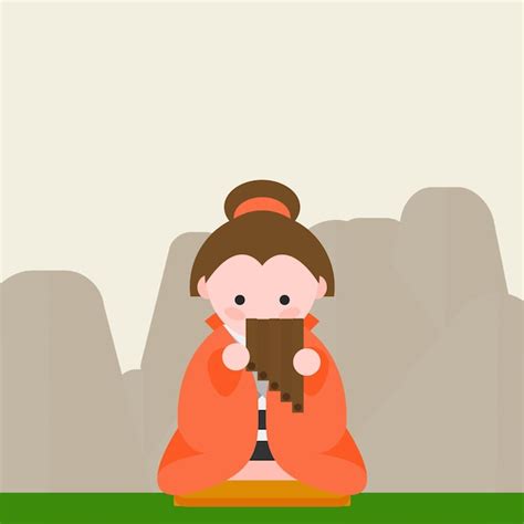 일본 전통 의상 기모노 캐릭터 귀여운 프리미엄 벡터