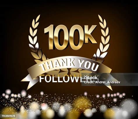 팔로 워 10만 감사 합니다 골드 그림 10만 소셜 미디어 친구 팬 또는 가입자를 위한 특별 100k 사용자 목표 축 하 소셜 미디어 팔로워에 대한 스톡 벡터 아트 및 기타
