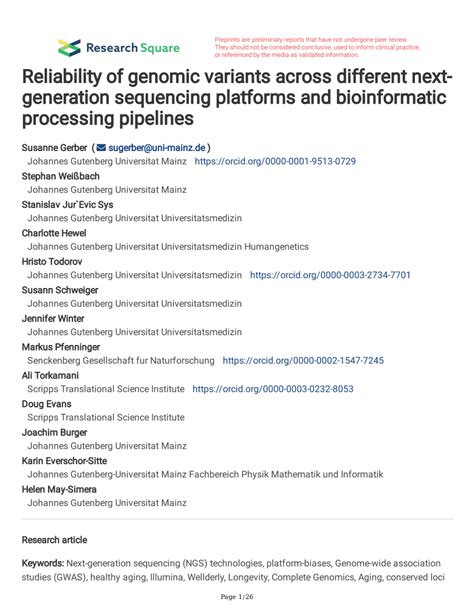 Pdf Reliability Of Genomic Variants Across Different Next Generation