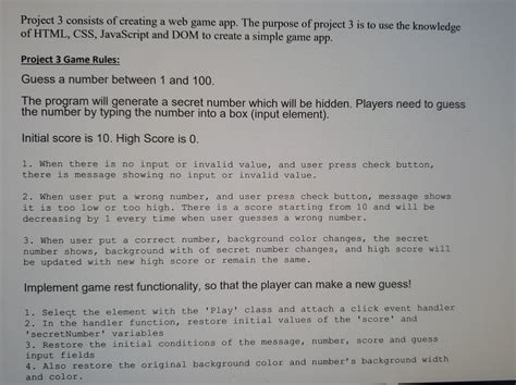 Solved Project 3 Consists Of Creating A Web Game App The