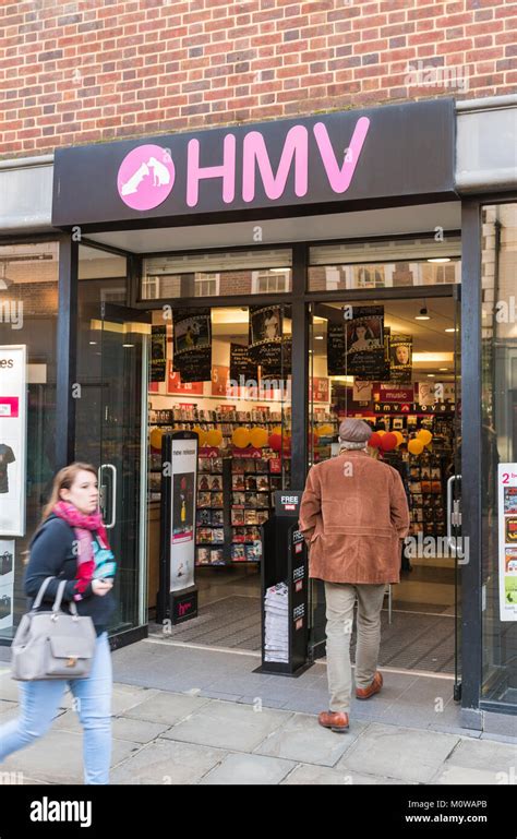 Front Entrance Of An Hmv Store In England Uk Hmv Shop Portrait Stock