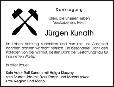 Traueranzeigen Von Jürgen Kunath Trauer Anzeigende