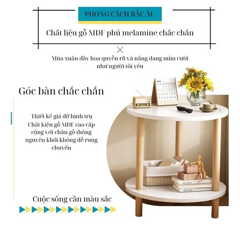 Bàn Trà Sofa Bàn Tròn Decor 2 Tầng Kệ Trang Trí Ngồi Bệt Chất Liệu Gỗ