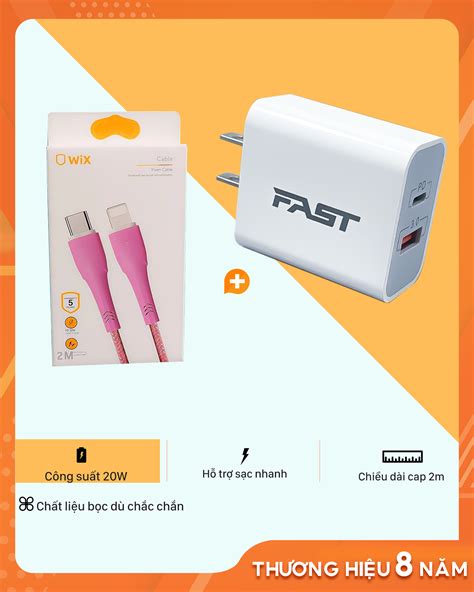 Combo Củ sạc nhanh 2 cổng Fast 20W Cáp PD 20W Wix C to L 2m