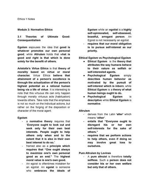 Ethics 1 Module 3 Uncovering Normative Ethics Ethics 1 Notes Module 3 Normative Ethics 3