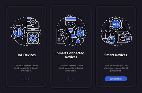 Smart Technologies Types Night Mode Onboarding Mobile App Screen Walkthrough 3 Steps Graphic