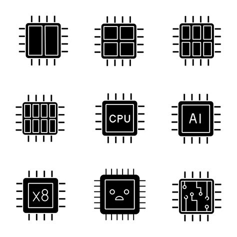 Processors Glyph Icons Set Dual Octa Quad Six Core Chips Cpu Sad