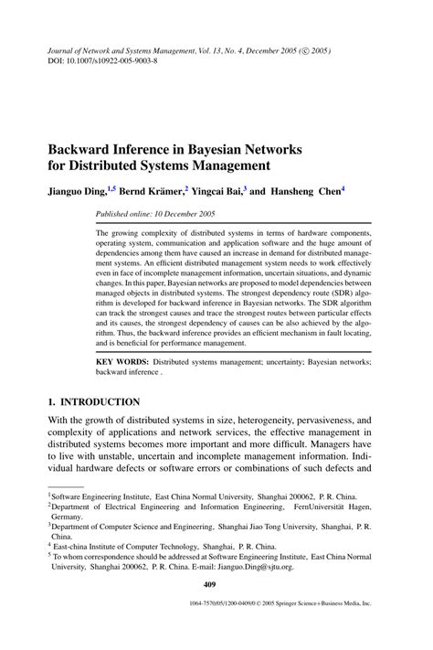 Pdf Backward Inference In Bayesian Networks For Distributed Systems