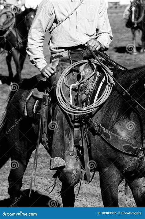 El Montar Verdadero De Los Vaqueros Blanco Y Negro Foto De Archivo Imagen De Rodeo