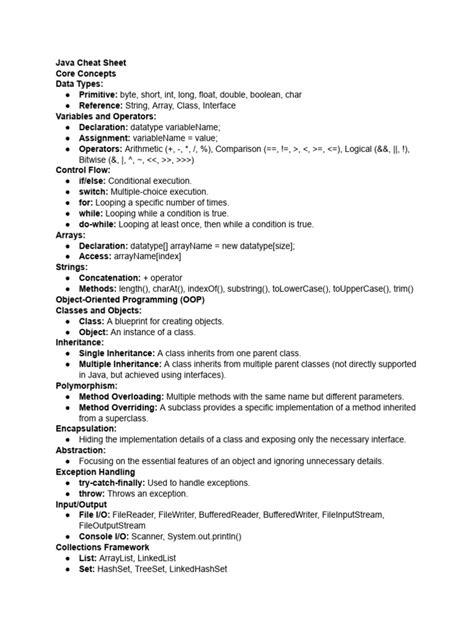 Well And Good Java Cheat Sheet Pdf Class Computer Programming Method Computer