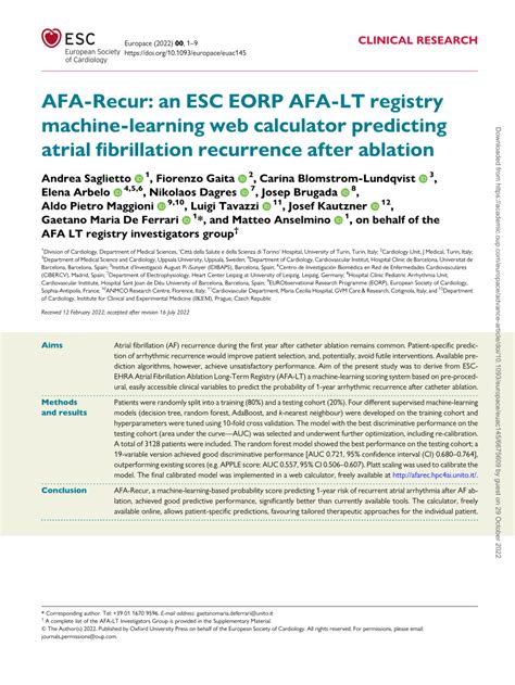 pdf afa recur an esc eorp afa lt registry machine learning web calculator predicting atrial