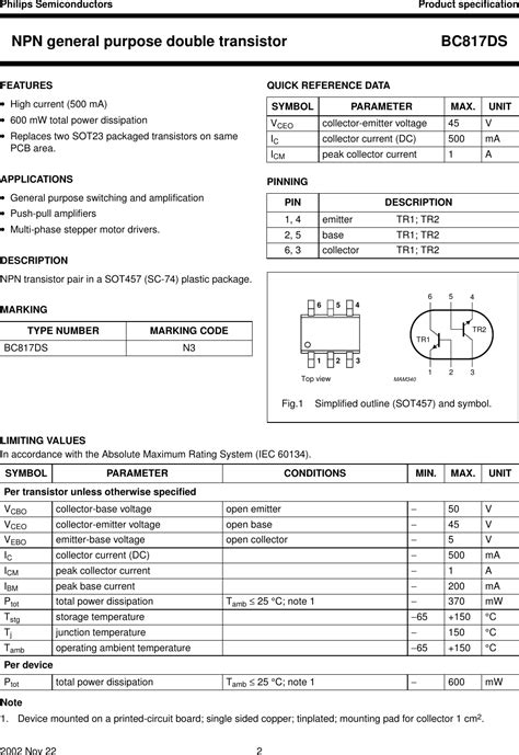 Bc817ds Npn General Purpose Double Transistor Philips