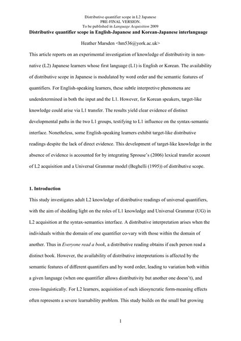 Pdf Distributive Quantifier Scope In English Japanese And Korean