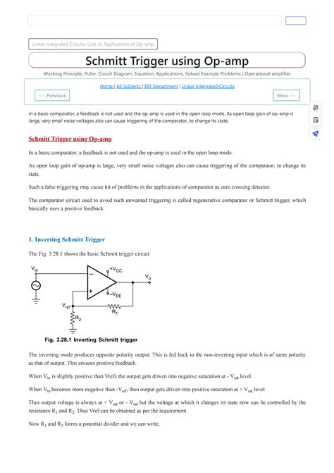 Schmitt Trigger Using Op Amp Working Principle Pulse Circuit Diagram Equation Applications