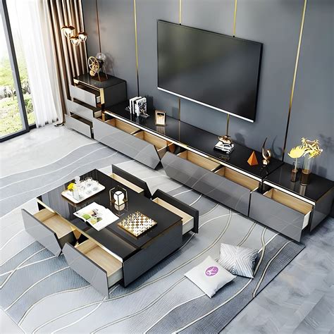 Glam Contemporary Tv Stand With 8mm Tempered Glass Top And Geometric