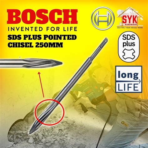 Syk Bosch Sds Plus Pointed Chisel 250mm X 5mm For Demolition Hammer Drill Construction Tools