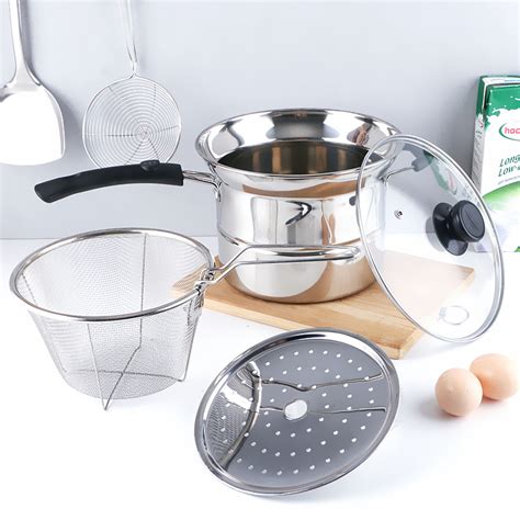 Stainless Steel Pasta Pot Cooking Noodle Pot Multi Purpose Soup Pan Steamer Fryer Pasta Home