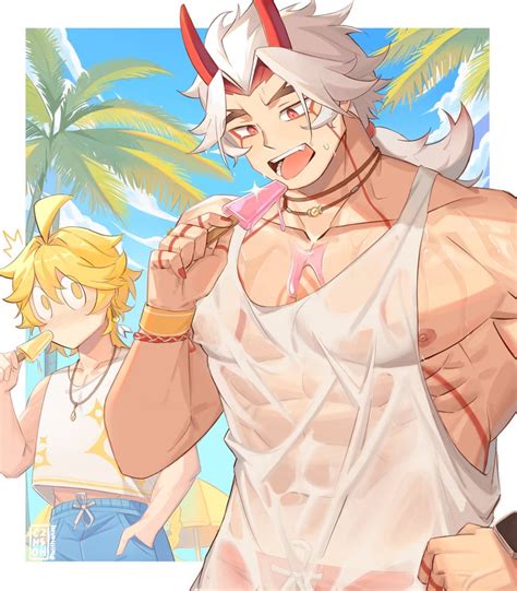 Aether And Arataki Itto Genshin Impact Drawn By Heithanoll Danbooru