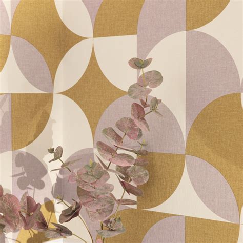 Rounded Geometric Retro Effect Khaki And Violet Vinyl Wallpaper Caselio Charly