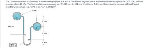 Solved The U Tube Manometer Is Connected To Water Flowing In Chegg Com
