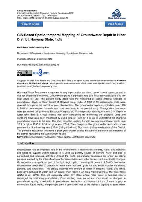 Pdf Gis Based Spatio Temporal Mapping Of Groundwater Depth In Hisar District Haryana State India