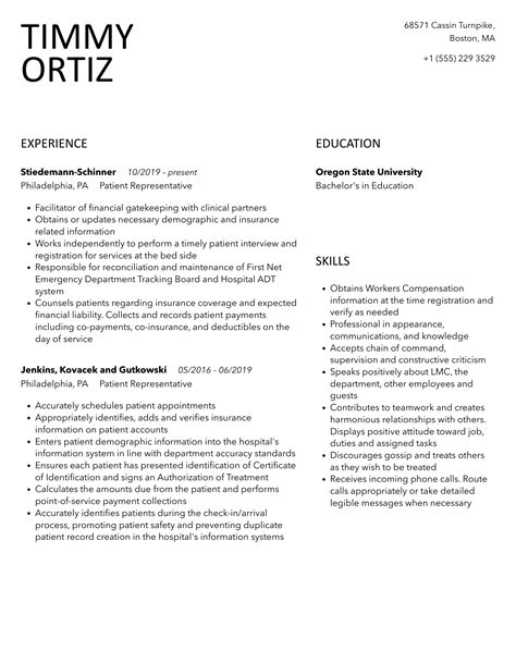 Patient Representative Resume Samples Velvet Jobs
